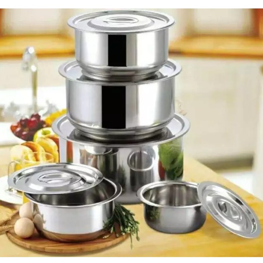 5 SIZE STANLESS STEEL INDIAN POT SET ~ 14cm / 17cm / 21cm / 25cm / 30cm ...