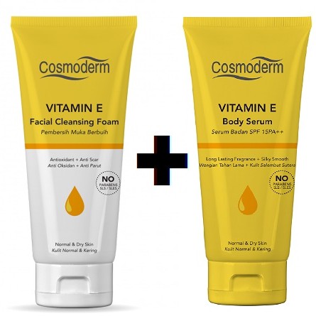 Cosmoderm Vitamin E Facial Cleansing Foam 125ml + Body Serum 125ml ...