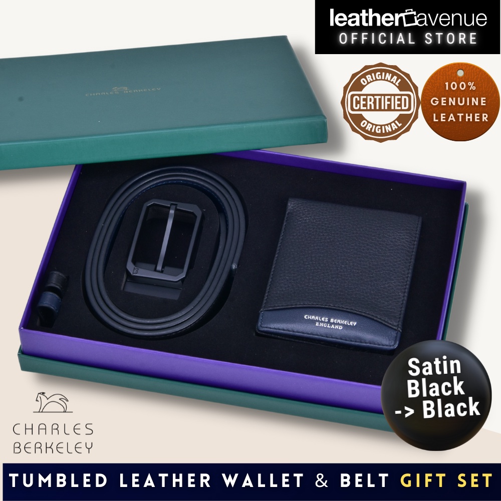 Charles Berkeley Tumbled Leather Bifold Wallet & Belt Combo Gift Set ...