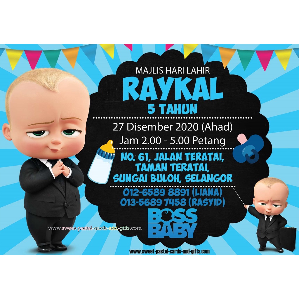 KAD BIRTHDAY CUSTOM INVITATION CARD CARTOON BABY BOSS TERMASUK ENVELOPE ...