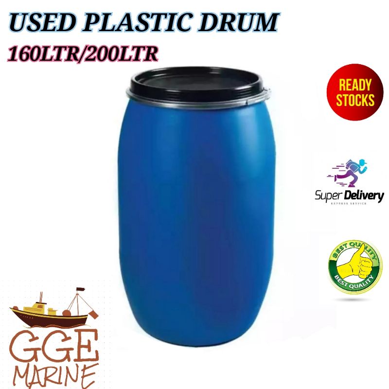 [USED] 160L / 200L Plastic Open Top Drum, Tong Biru (1unit per order ...