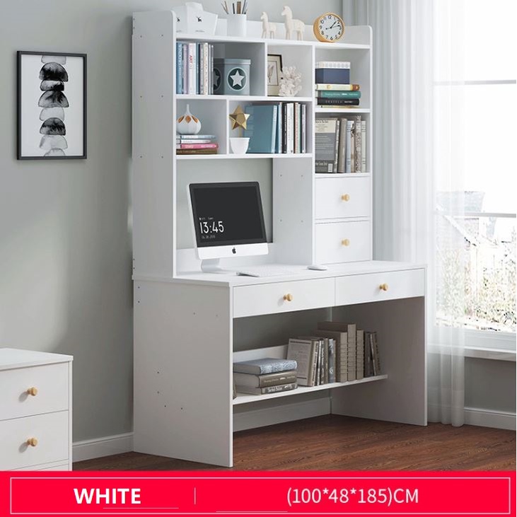 [READY STOCK] FOREVER Wooden Desk with Free Standing Shelves 4 Drawers ...