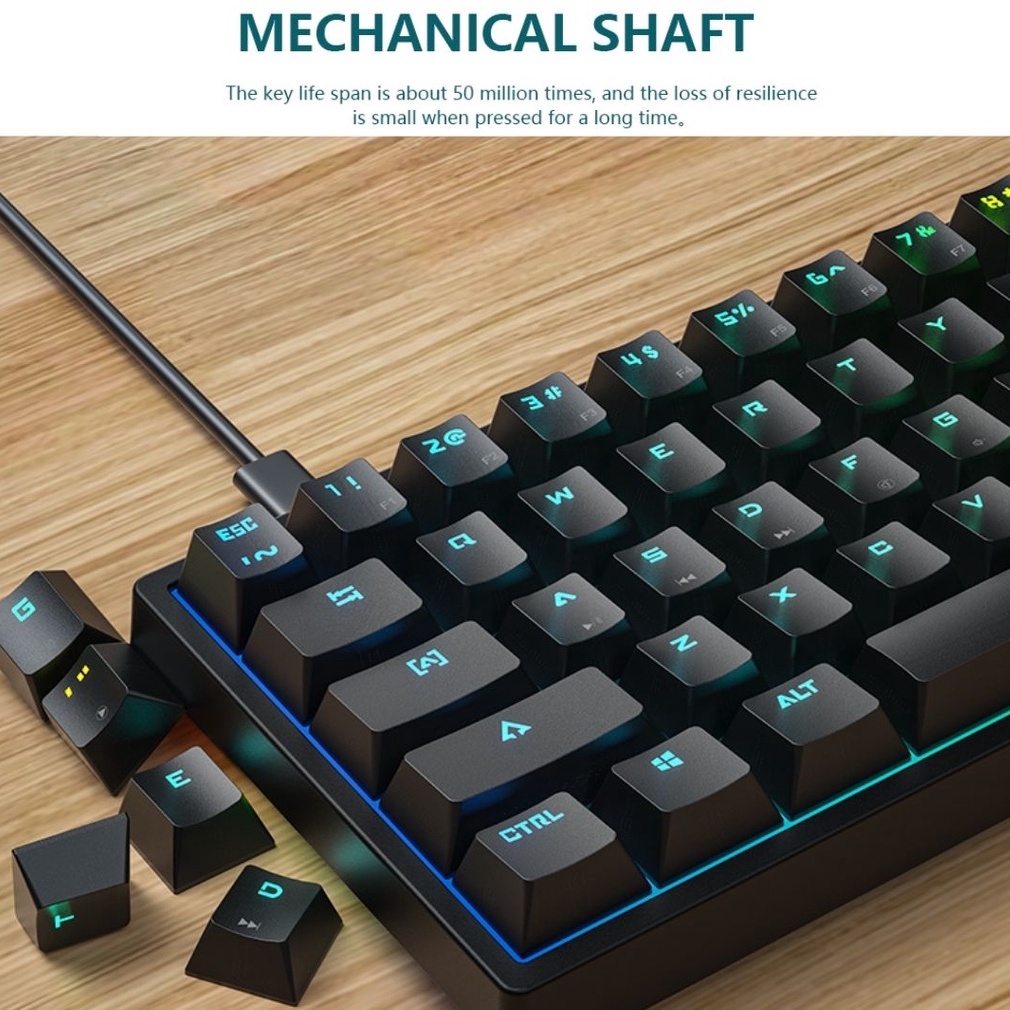 Detachable Type C RGB Lighting Mechanical Keyboard 61/71 keys with ...