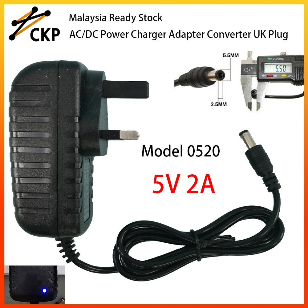 AC/DC Adaptor 5V V2A Power Charger Adapter Converter UK Plug Adaport ...