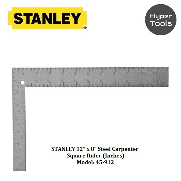 STANLEY 12" x 8" Steel Carpenter Square Ruler (Inches) - Model: 45-912 ...