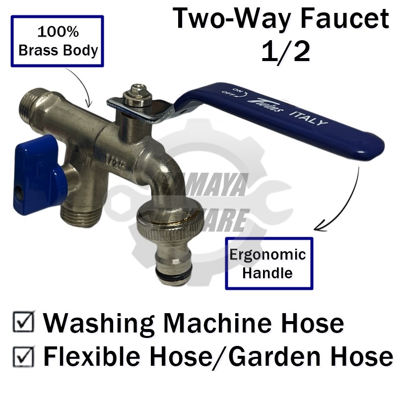 Brass Two Way Garden Water Tap. Faucet Tap Two Way with Washing Machine Adapter. Two Way Tap ...