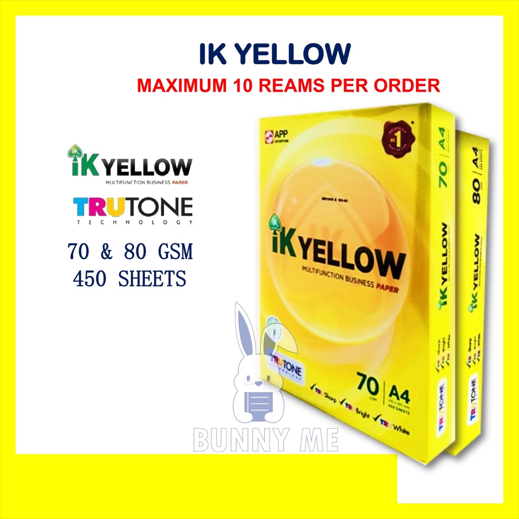 IK YELLOW A4 PAPER 70GSM/80GSM 450 SHEET/ PHOTOCOPY/ COPY PAPER | Shopee Malaysia
