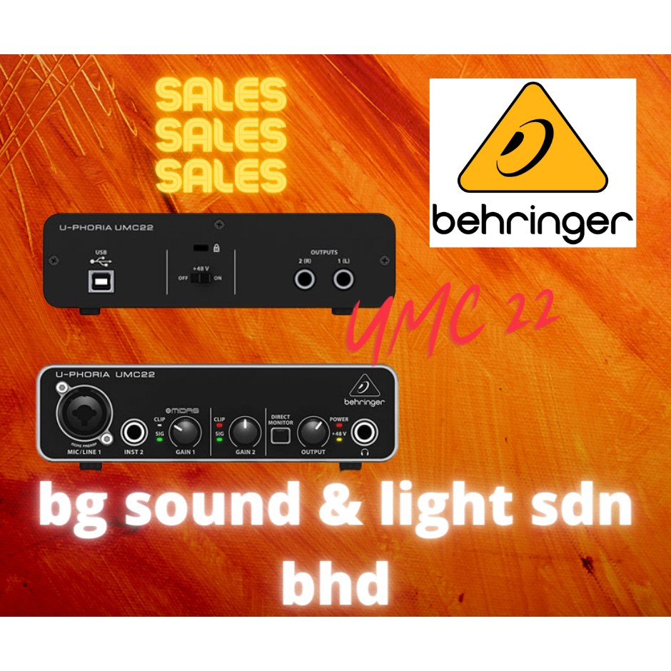 behringer umc22 Audiophile 2x2 USB Audio Interface with Midas Mic ...