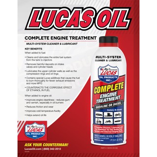 LUCAS Complete Engine Treatment Fuel Injector Cleaner Fuel System ...