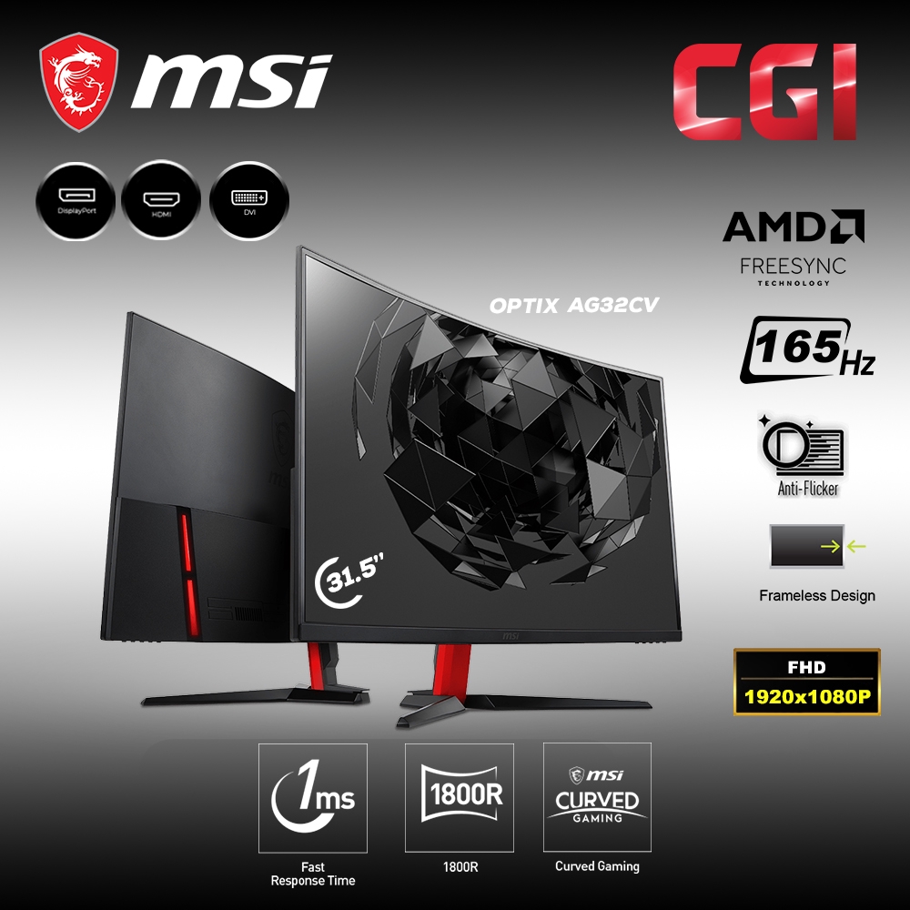 MSI OPTIX AG32CV 31.5 VA FHD 165HZ 1MS CURVED FREESYNC GAMING MONITOR ...