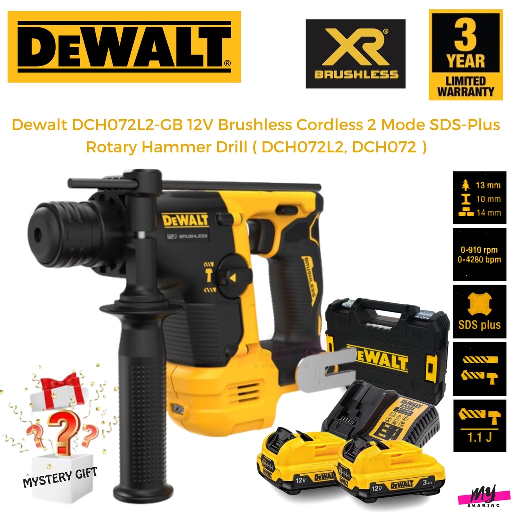 DEWALT DCH072L2-GB 12V Brushless Cordless 2 Mode SDS-Plus Rotary Hammer ...