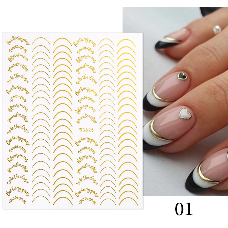 1PC 3D Nail Stickers Gold Sliver Striping Tape Geometry Lines Slider ...