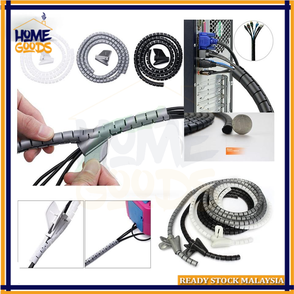 (READY STOCK)1M Cable Spiral Wrap Tidy Cord Wire Banding Loom Storage ...
