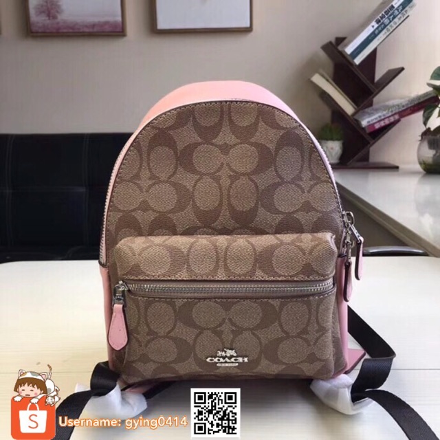 Coach Mini Charlie Signature Backpack Bag Pink Women Beg f58315 ...