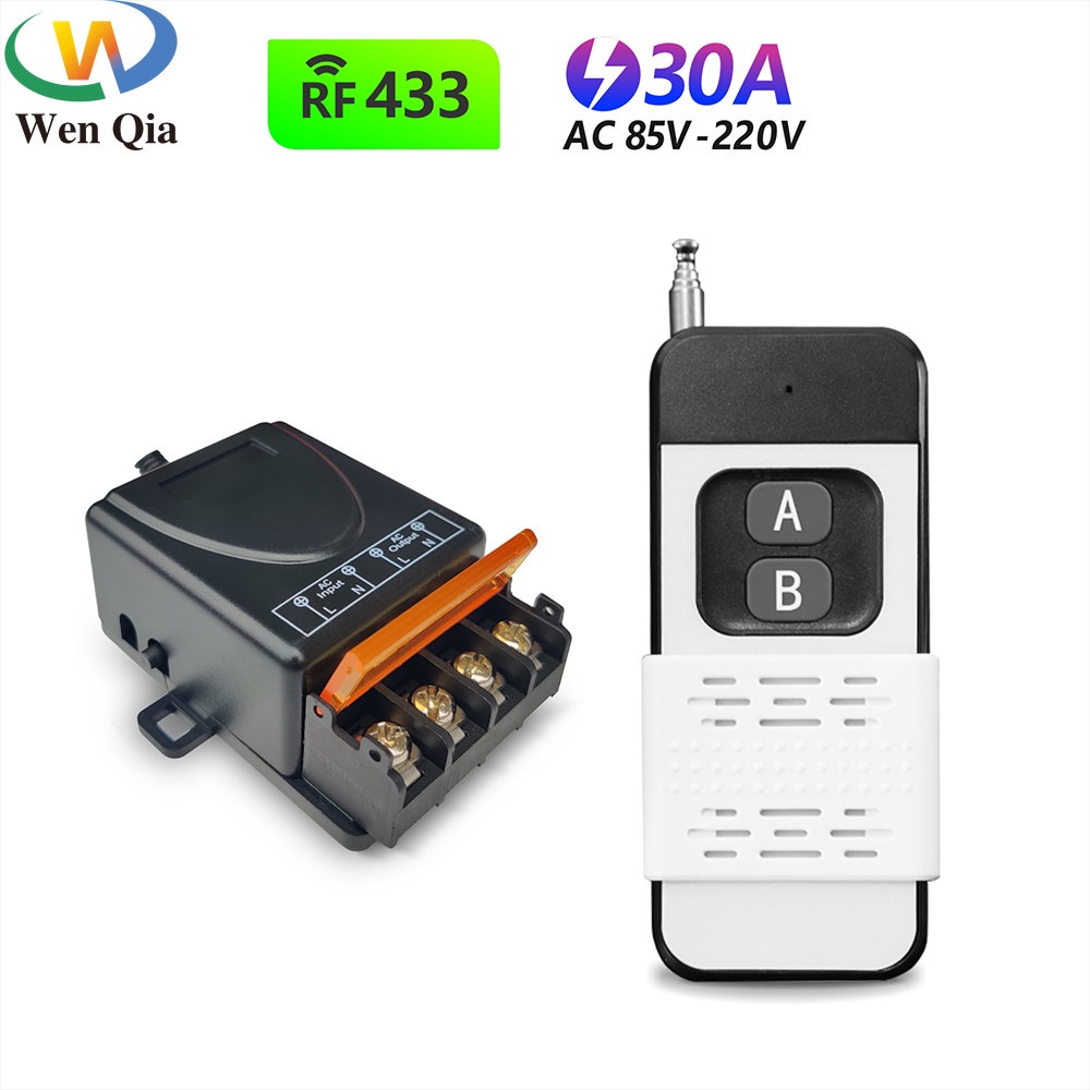 433MHz RF Wireless Remote Control Switch AC 110V 220V 30A Relay Receiver and 1000m Transmitter ...