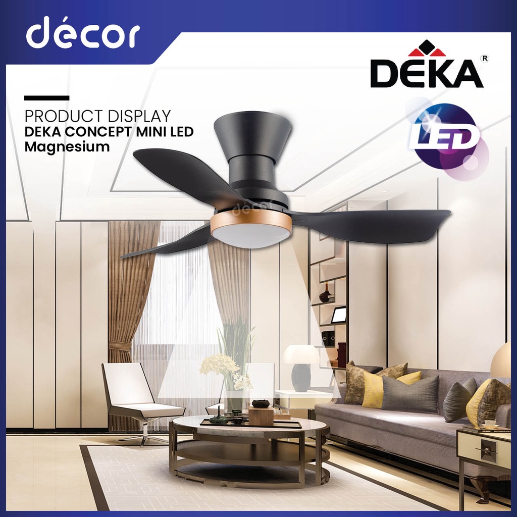 DEKA Fan DEKA CONCEPT MINI LED 34" 3 Blades 14 Speed DC Motor Remote ...