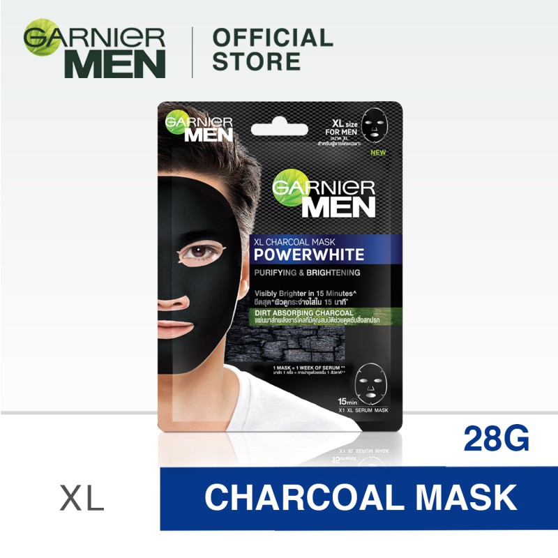 Garnier Men Power White XL Charcoal Sheet Mask (Purifying & Brightening ... Garnier Men Power White XL Charcoal Sheet Mask (Purifying & Brightening ...