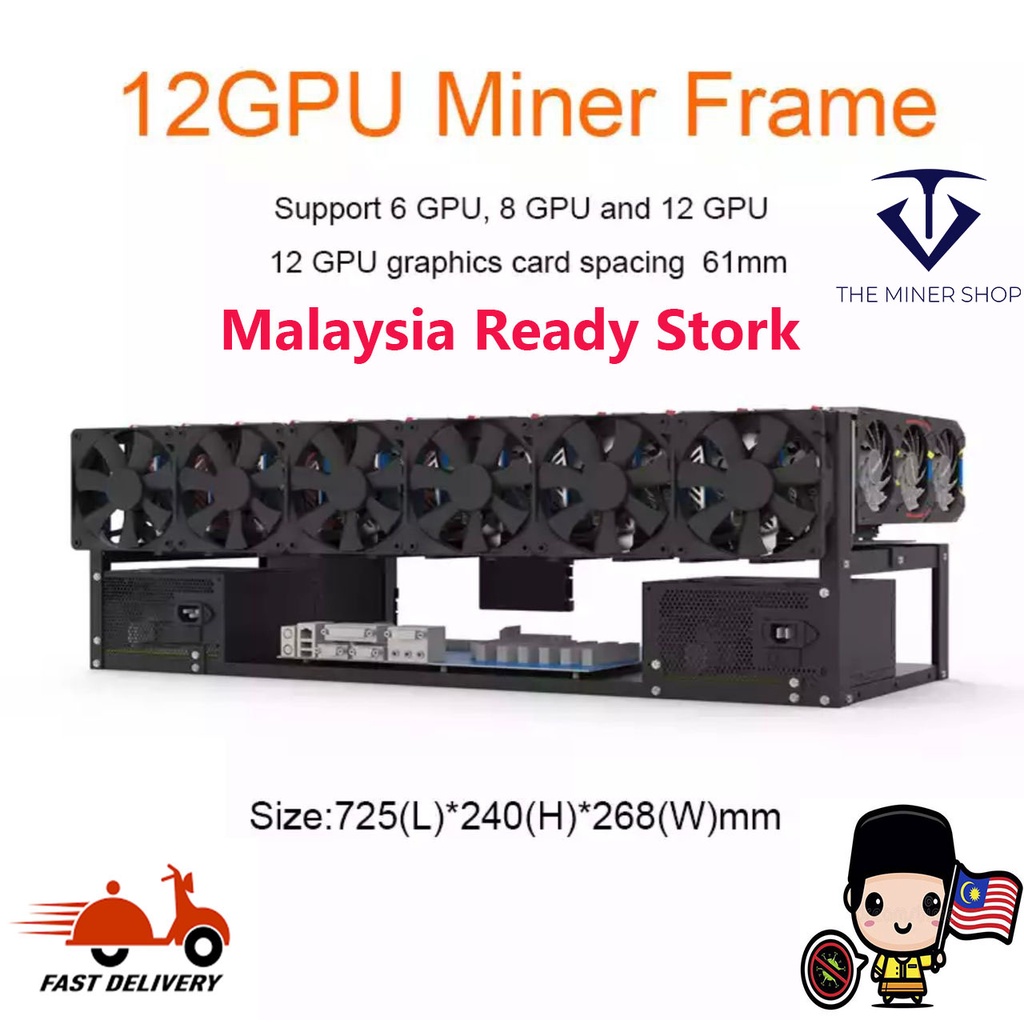 Mining Rig Frame Rag 6 to 12 GPU Dual PSU Slot | Shopee Malaysia