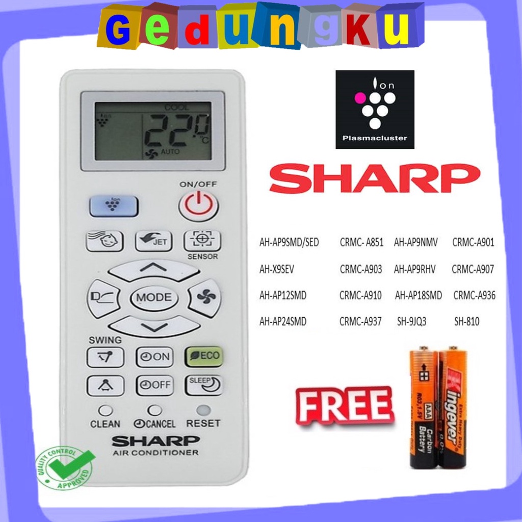 ALAT KAWALAN JAUH AIRCOND SHARP PLASMACLUSTER | REMOTE CONTROL SHARP AIR CONDITIONER | Shopee ...