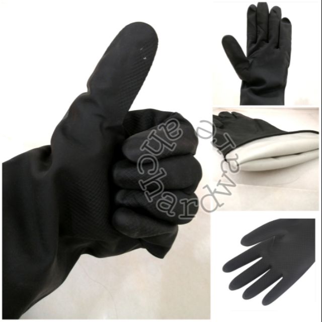 Industrial Rubber Hand Glove Black / Sarung Tangan Getah Hitam | Shopee ...