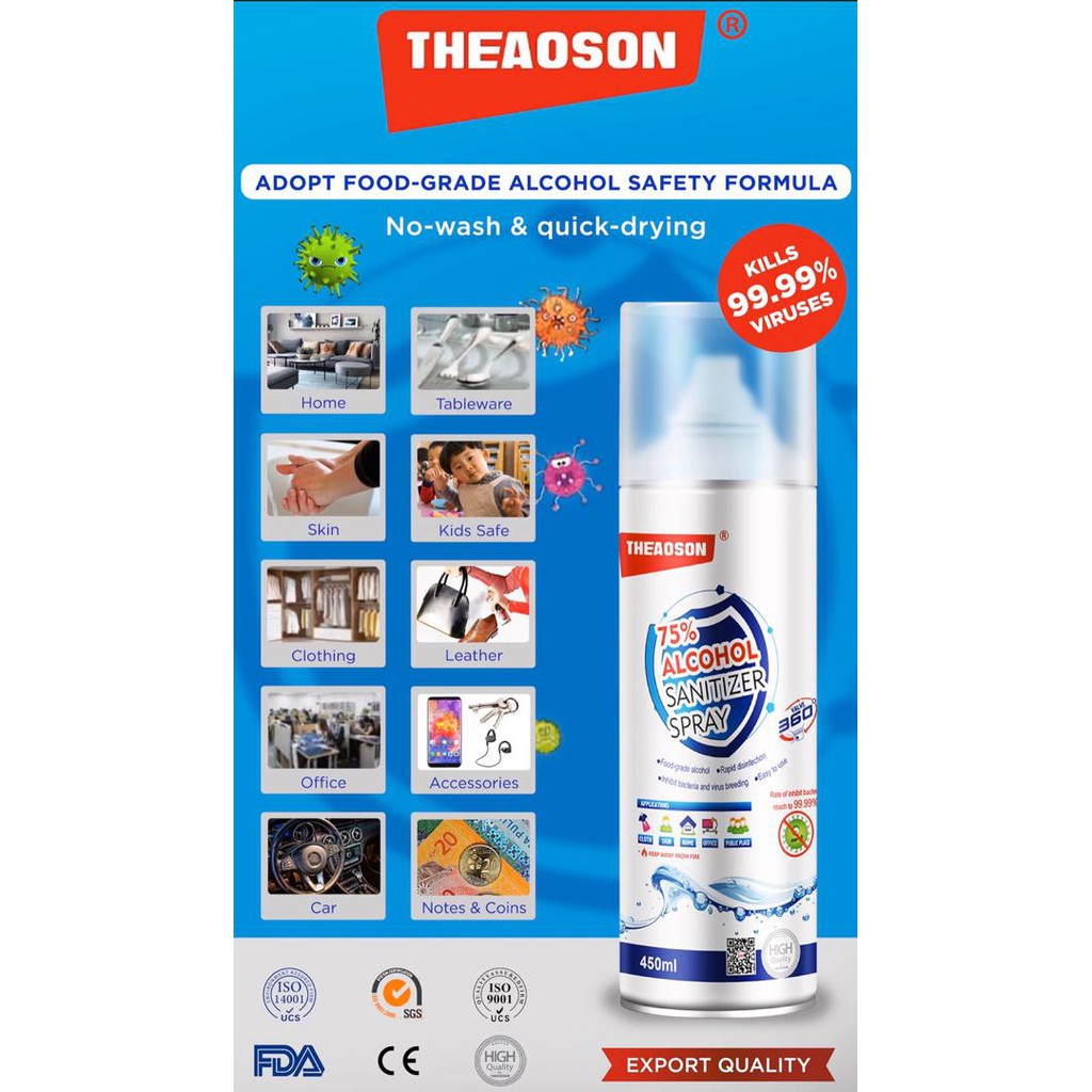 THEAOSON Sanitizer Spray (75% Alcohol) 450ml | Shopee Malaysia