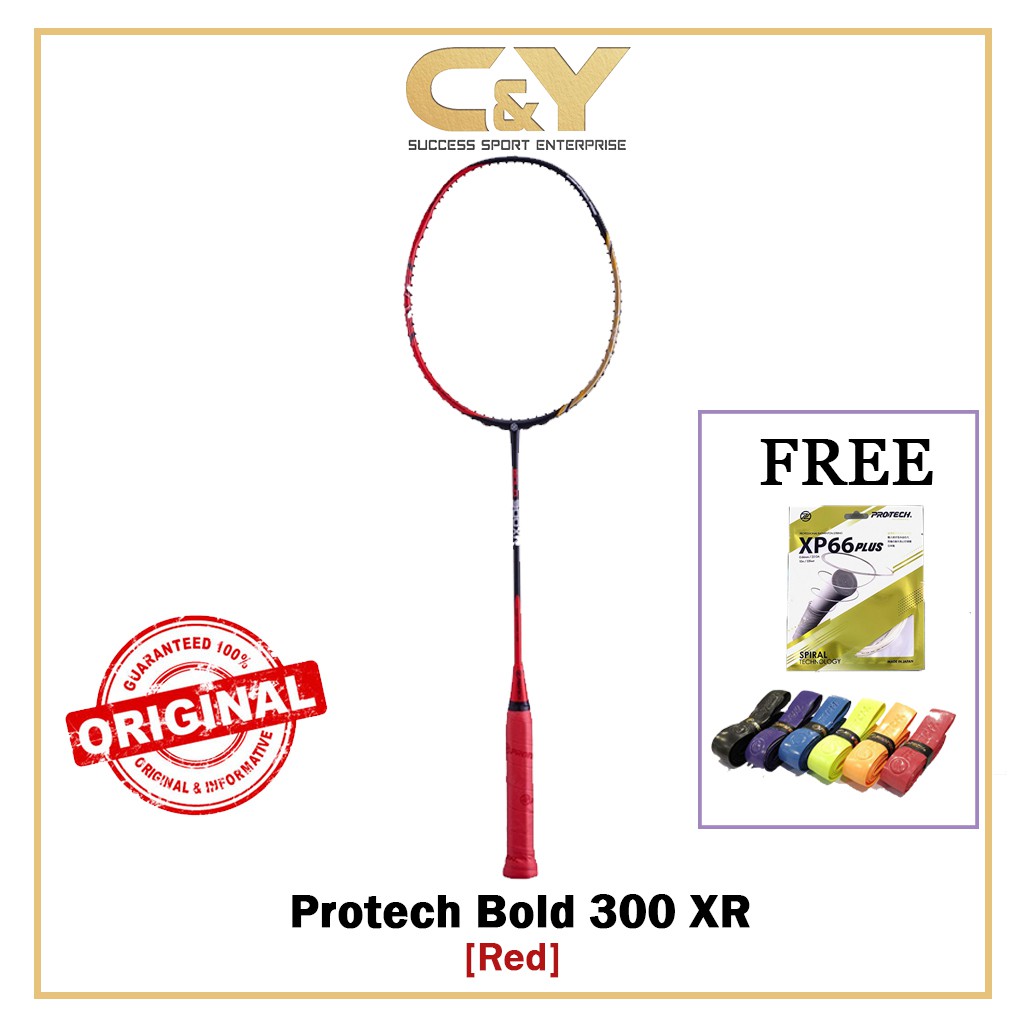 PROTECH BADMINTON RACKET BOLD 300 XR FOC(PROTECH STRING+PROTECH PU GRIP ...