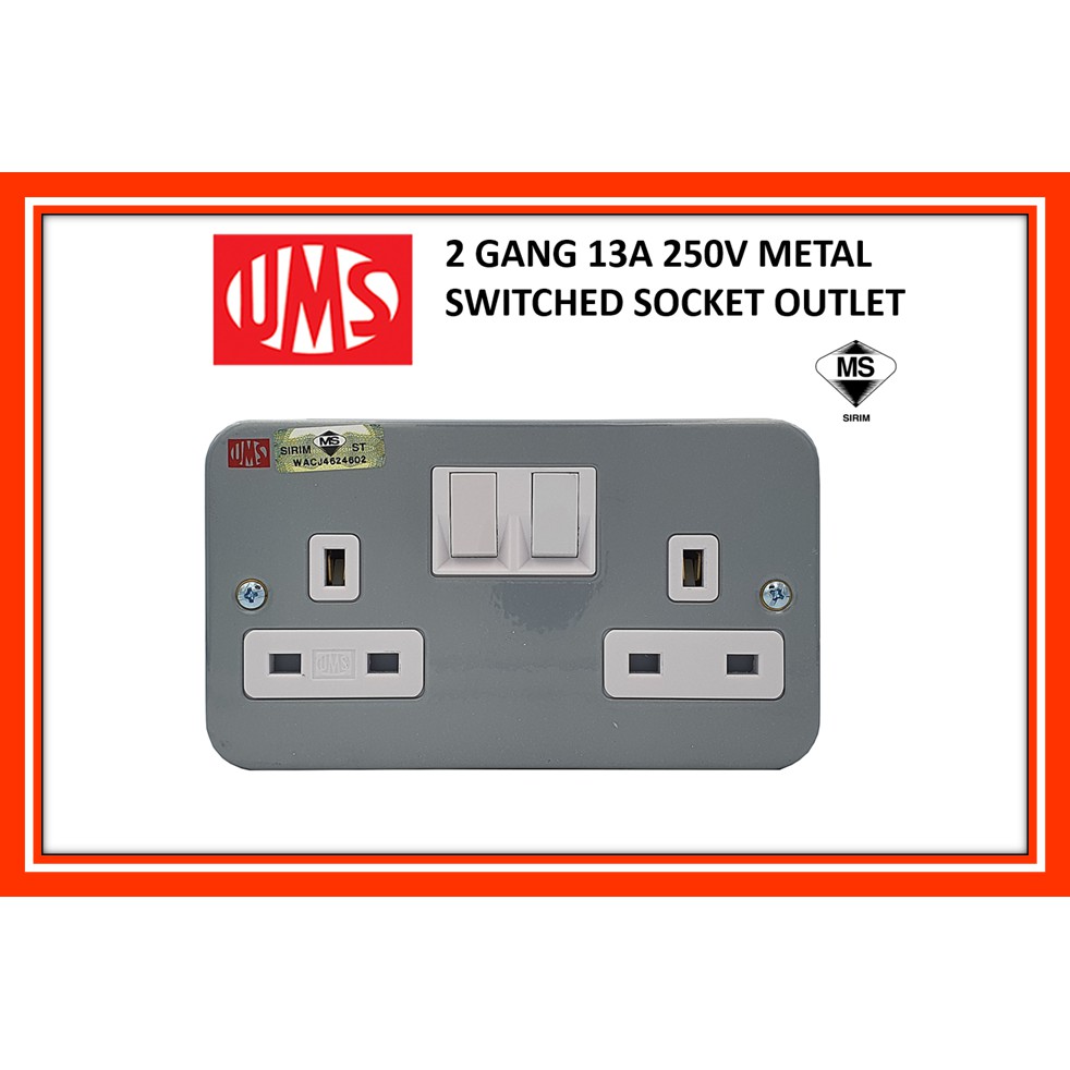 UMS 2213m 2 Gang 13A 250V Metal Switched Socket Outlet | Shopee Malaysia