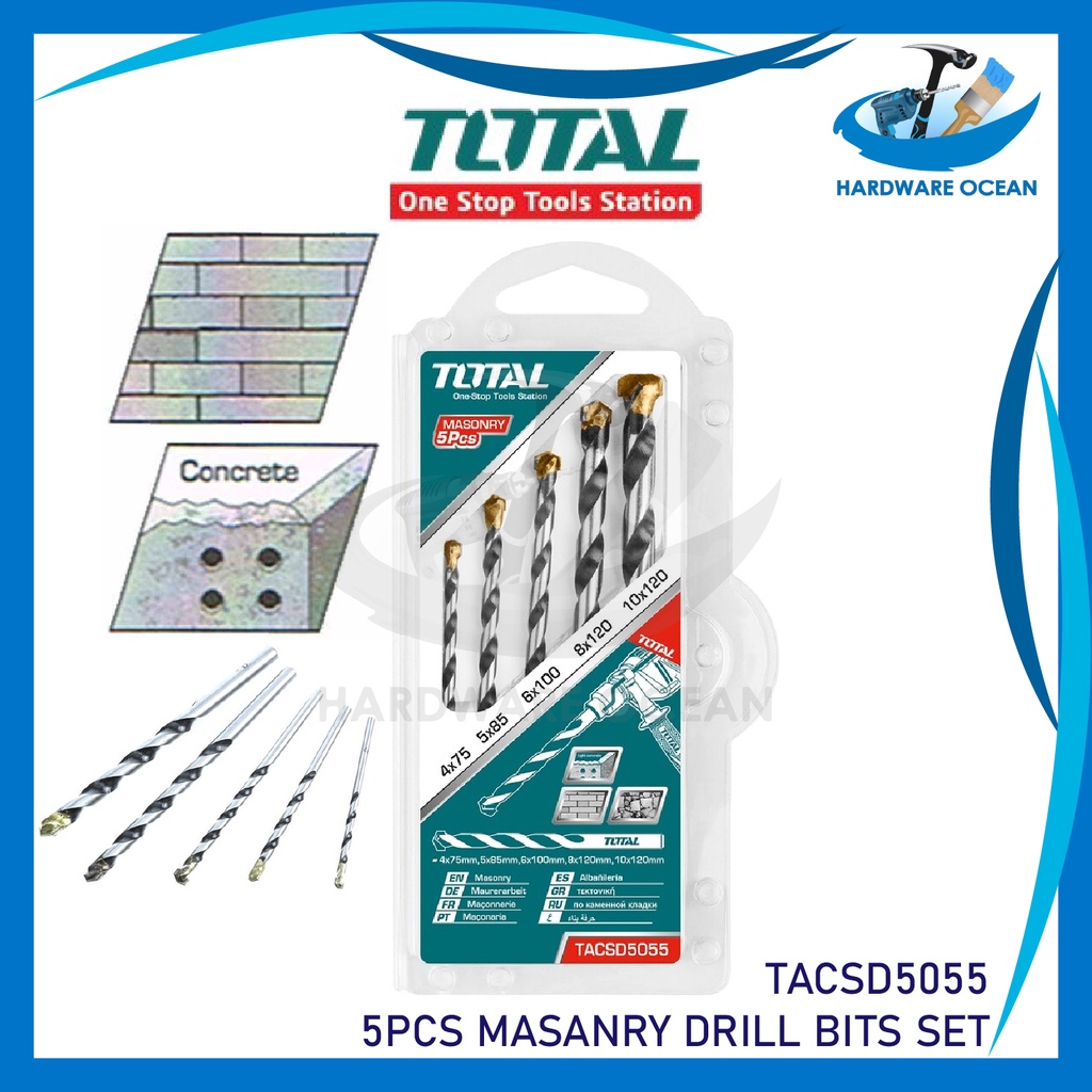 Total Drill Bit Set 5pcs Masonry Drill Bit TACSD5055 | Shopee Malaysia