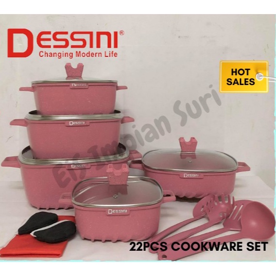 (Ready Stock!!) Dessini Original 22pcs Square Granite Cookware Set ...