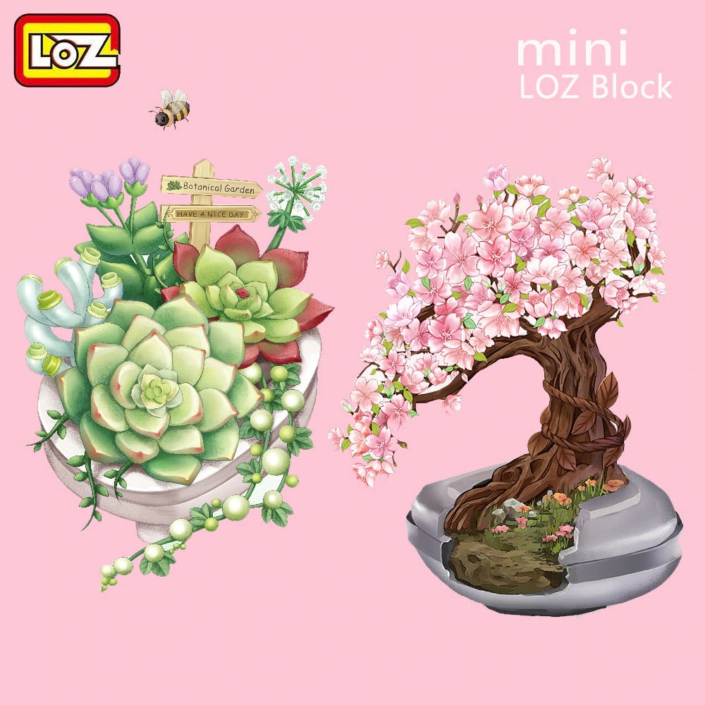 LOZ IDEAS Mini Blocks 1660 / 1661 Succulent Pot Plant Pink Sakura ...