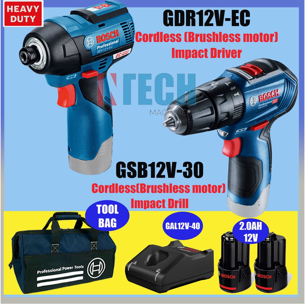 Bosch gdr12v-ec cordless impact driver c/w gsb12v-30 cordless impact ...