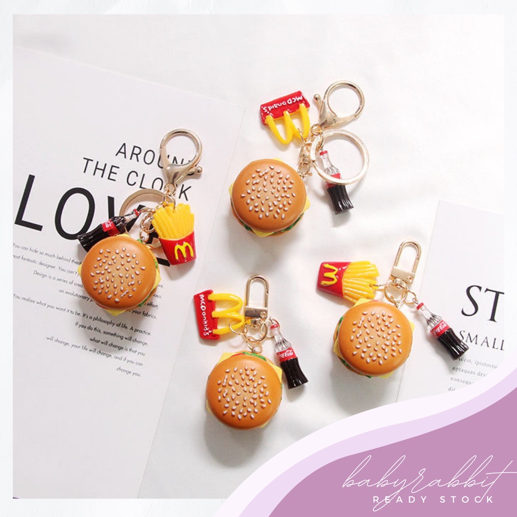 Mcd Burger Fries Coke Set Keyring Miniature Food Keychain 汉堡薯条可乐套餐钥匙扣迷你 ...