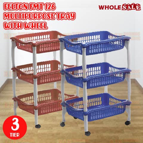3 Tier FELTON Multipurpose Tray Wheels FMT 126 Stackable Kitchen Racks ...