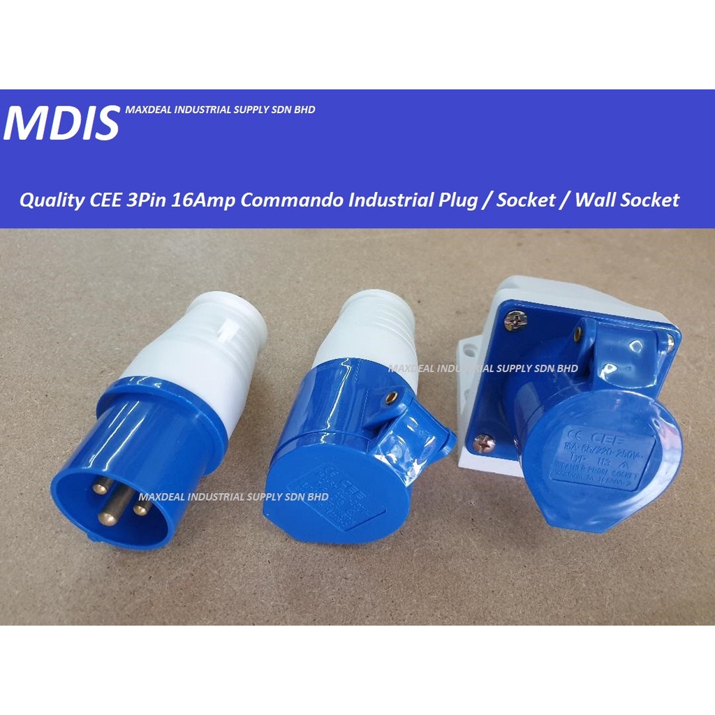 Quality CEE 3Pin 16Amp Commando Industrial Plug Sockets And Wall Type ...