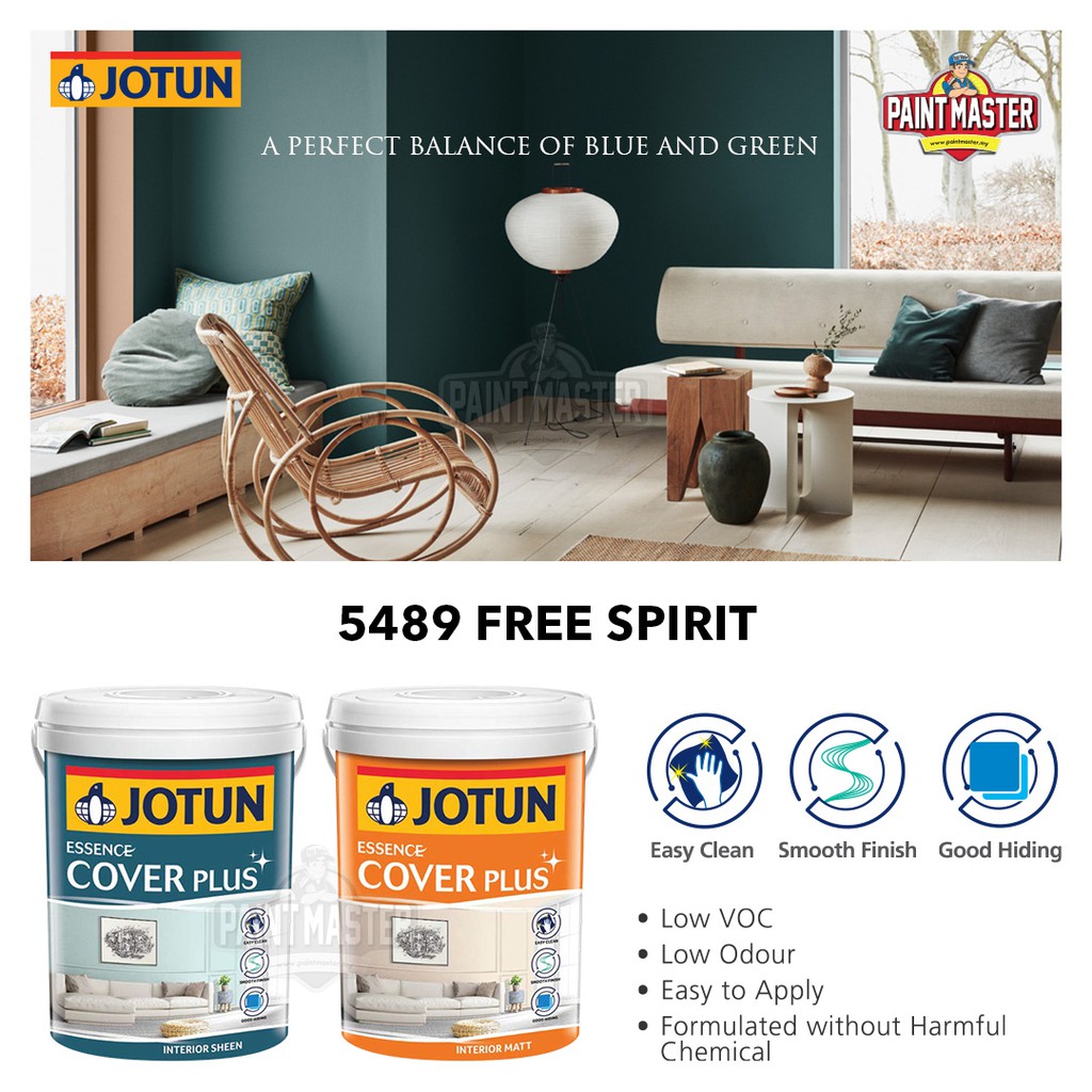 1L JOTUN ESSENCE COVER PLUS - 5489 FREE SPIRIT - Sheen/Matt Finishing Interior Paint | Shopee ...