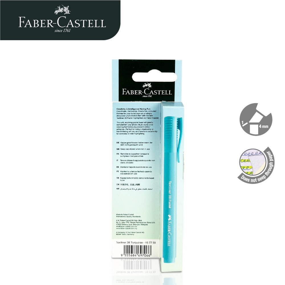 Faber-Castell Textliner 38 Pastel Textmarker Highlighter Pen (Turquoise ...