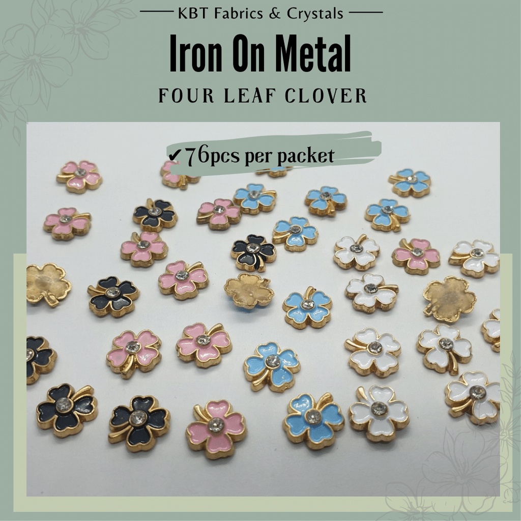 Four Leaf Clover Klover Design Bentuk Empat Daun Iron On Metal Alloy ...