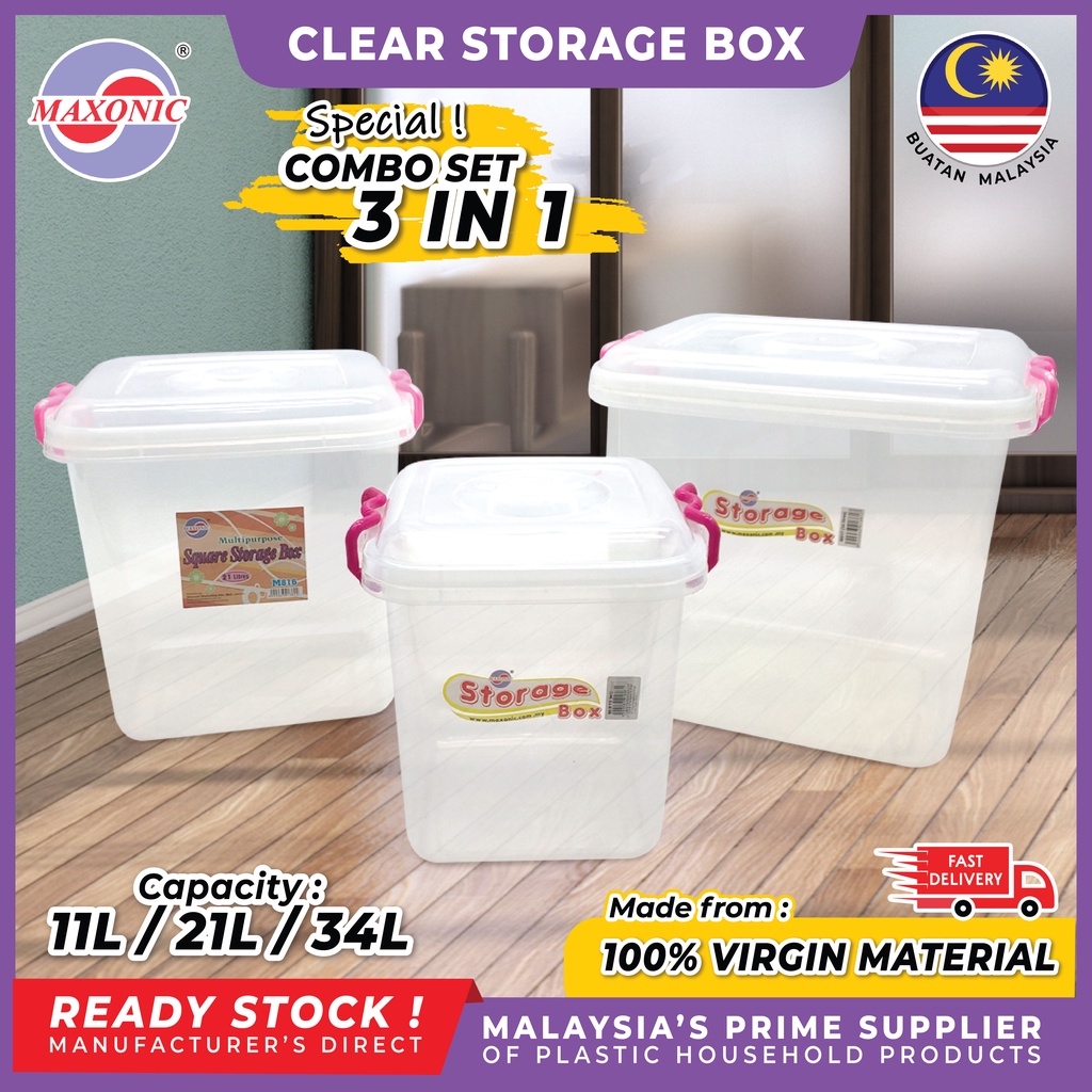 MAXONIC COMBO SET 3 IN 1 11/21/34L MULTIPURPOSE SQUARE STORAGE BOX ...