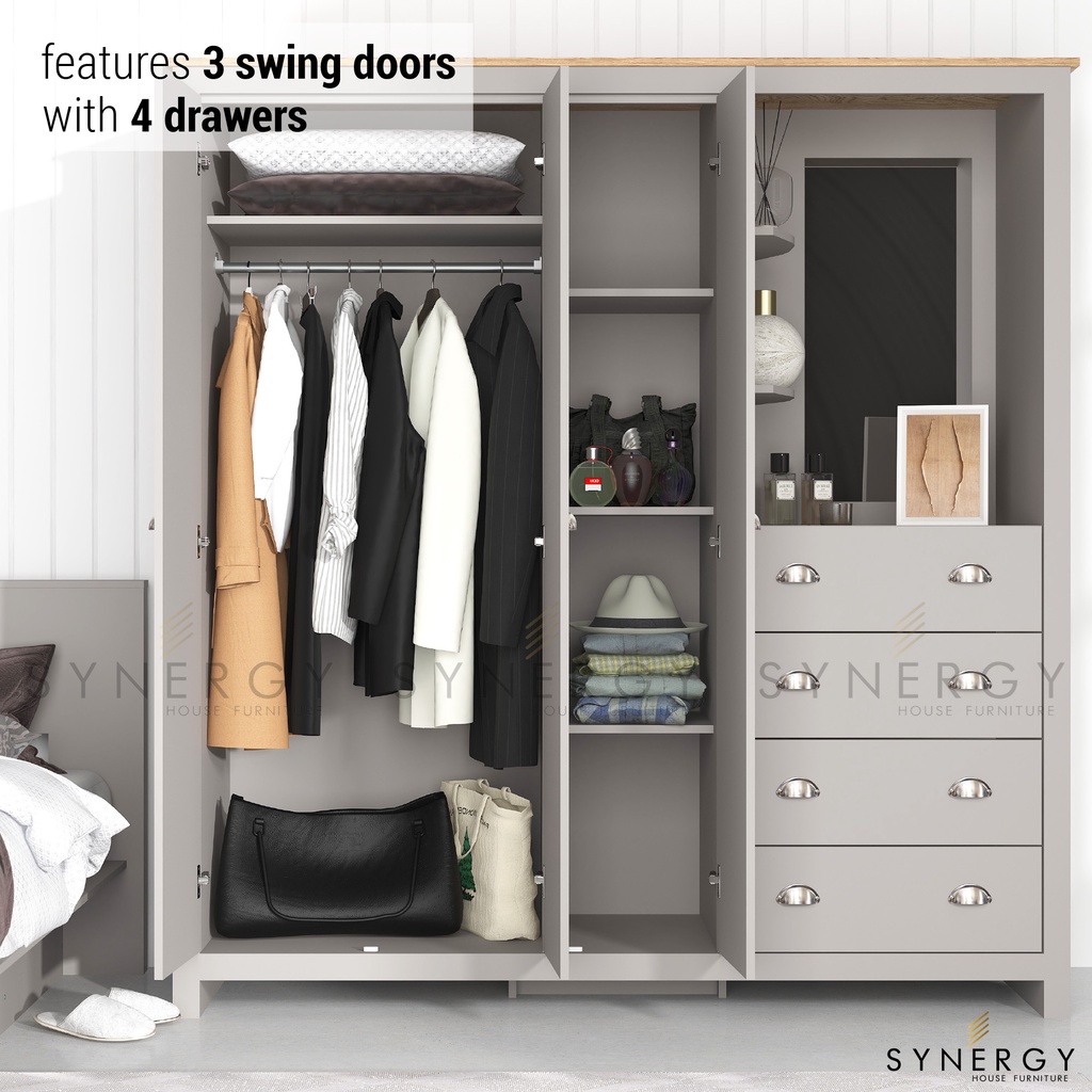 Lexington Collection Wardrobe 3 Door Wardrobe with Drawer Storage Combi ...