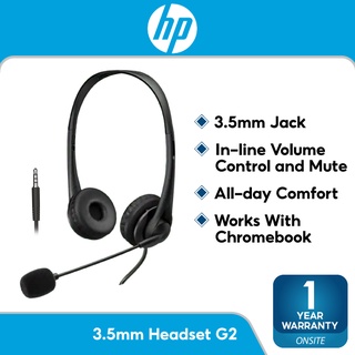 HP Stereo 3.5mm Headset G2 with Mic, Vegan Leather earcups, Flexible ...