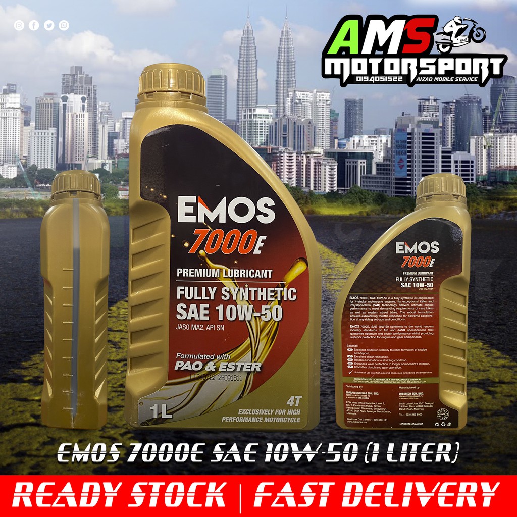 EMOS 7000E Fully Synthetic SAE 10W-50 100% Original Minyak Hitam Engine ...