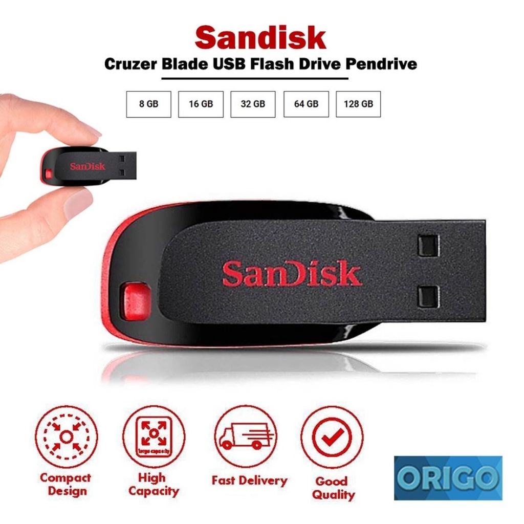Sandisk Cruzer Blade USB Flash Drive Pendrive (8GB/16GB/32GB/64GB/128GB ...