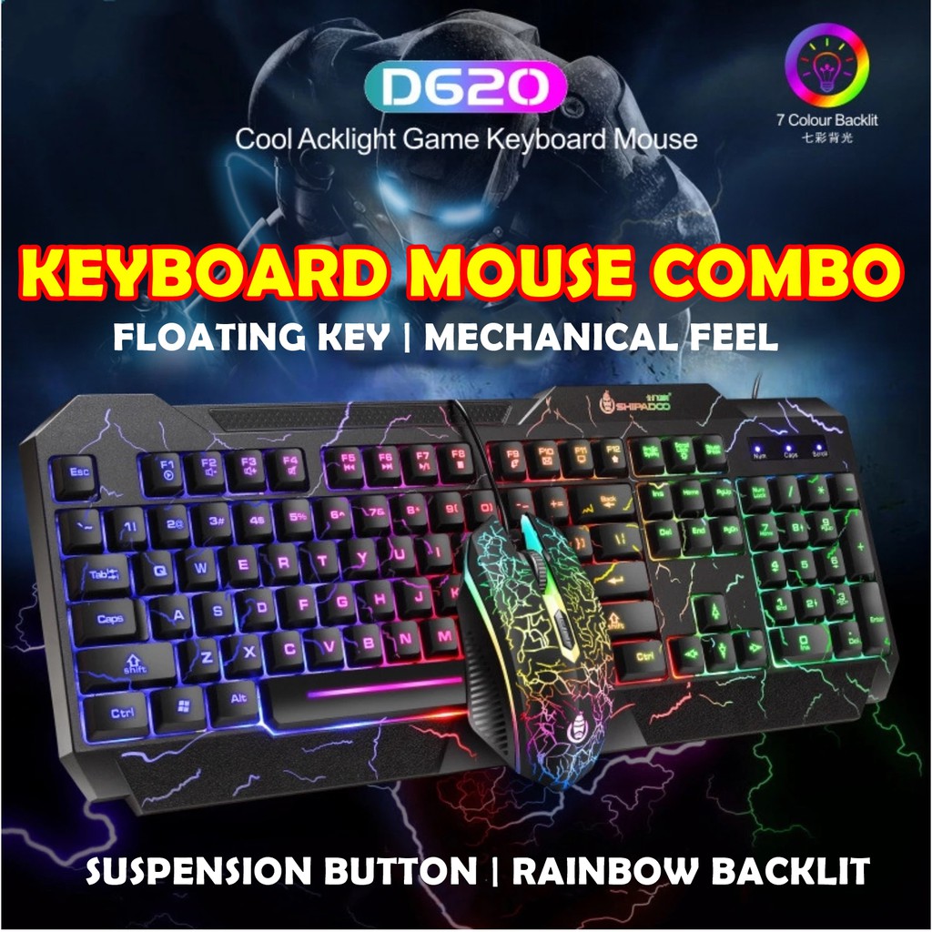 Shipadoo D620 Wired Keyboard and Mouse Set with LED Color Backlit ...