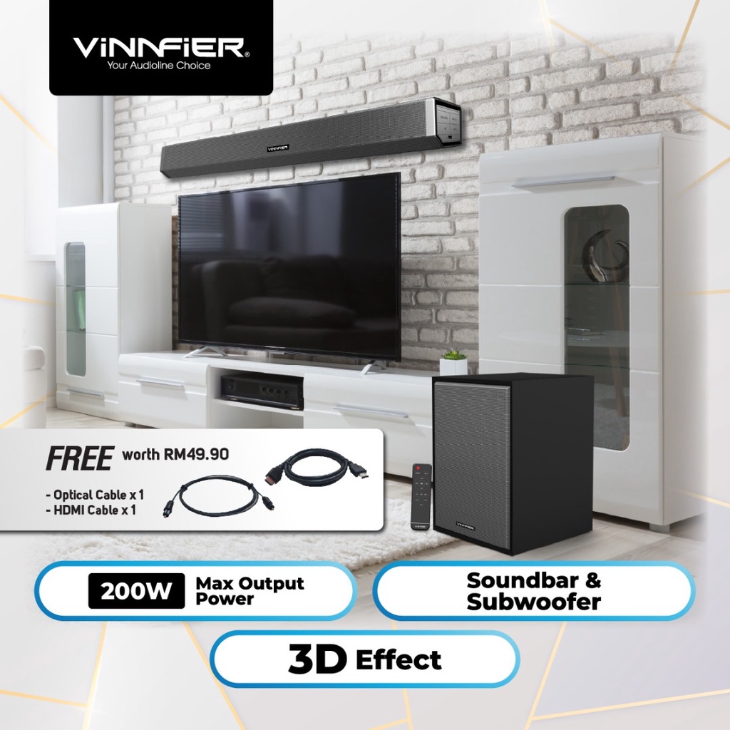 Vinnfier Hyperbar 500 BTR Bluetooth SoundBar with Subwoofer 3D Effect ...