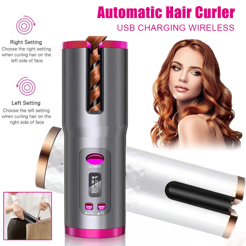 READY STOCK Cordless Wireless Automatic Hair Curler USB Rechargeable Curls Waves With LED ...