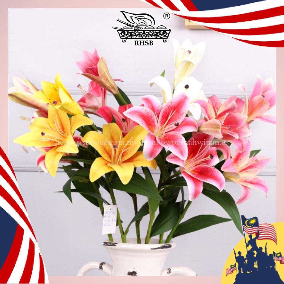 3HEADS LILY FLOWERS / BUNGA LILY / BUNGA HIASAN / ARTIFICIAL FLOWER ...