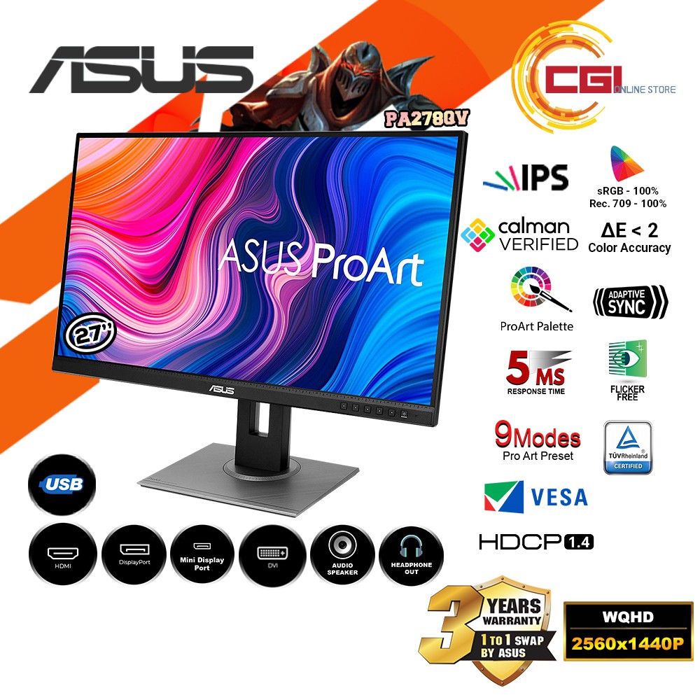 Asus ProArt Display 27" PA278QV WQHD IPS 75Hz Adaptive Sync 100% SRGB ...