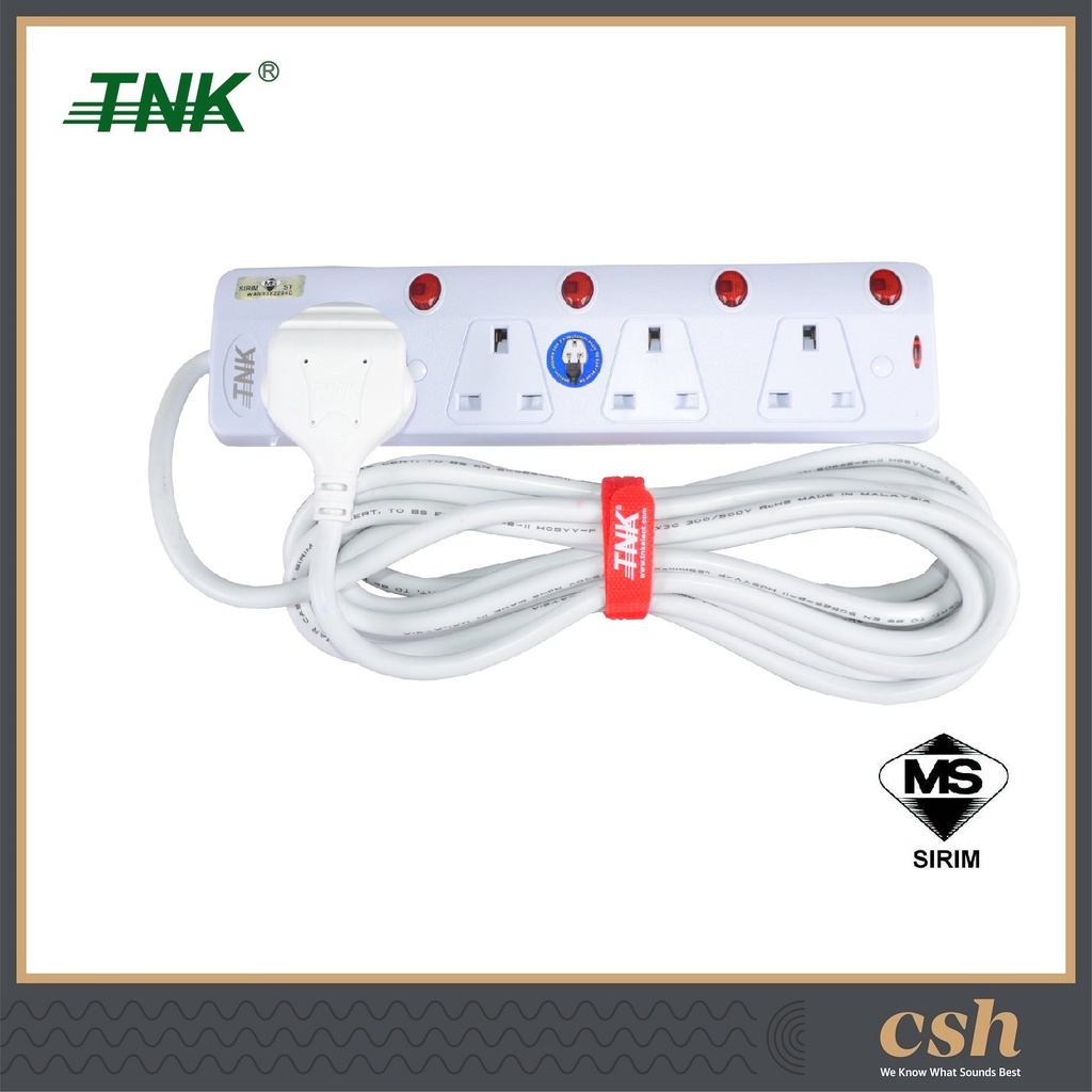 Tnk 4 Gang Neon Extension Trailing Socket With 3 Pin 13 Amp Fuse Moulded Plug 5 Meter 100 Pure
