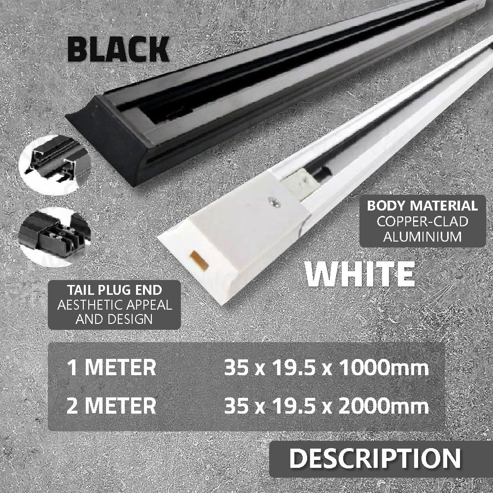 TRACK 1 METER BLACK / WHITE TRACK LIGHT RAIL FOR TRACK LIGHT | Shopee ...
