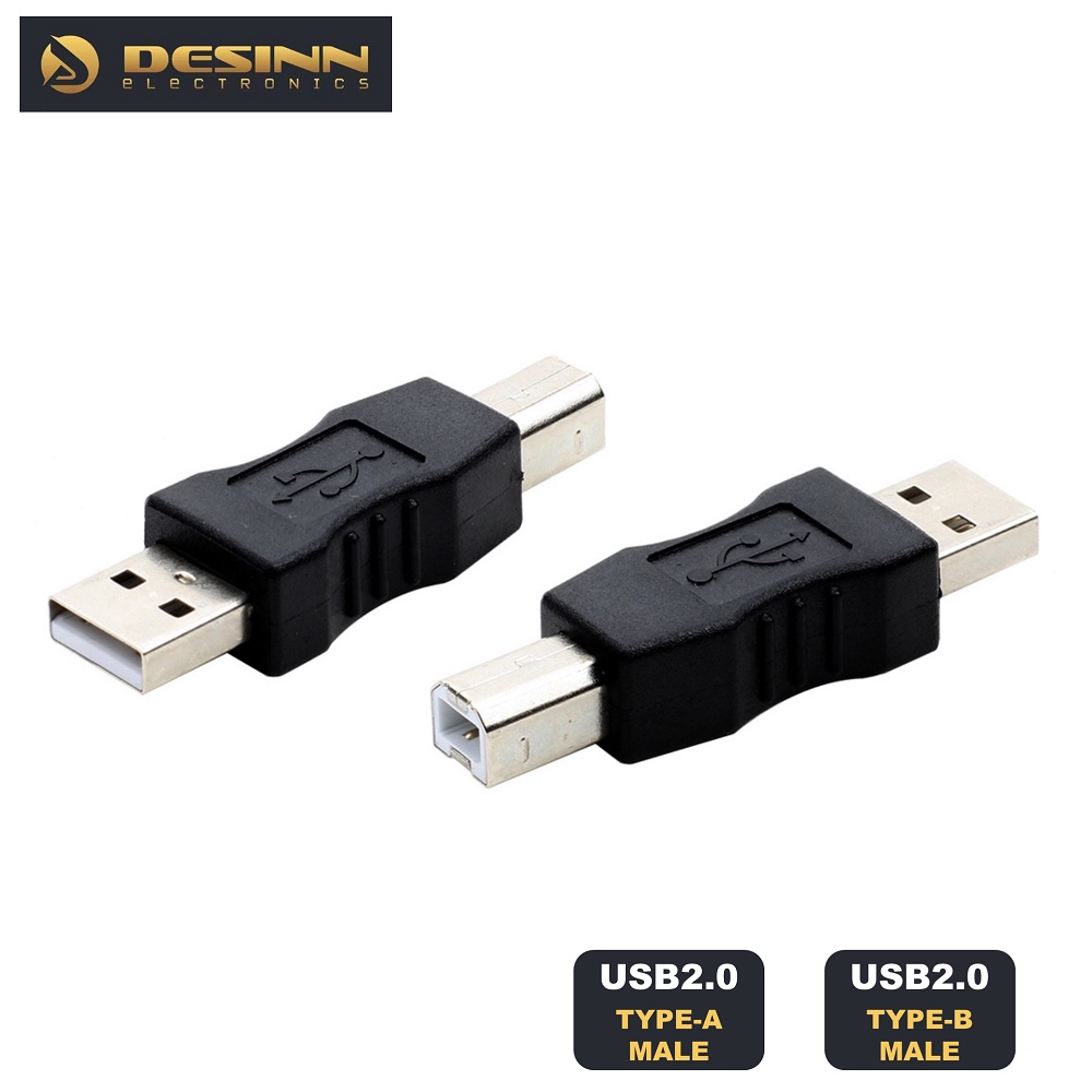 USB Type A Male to USB Type B Male Connector Converter Adapter (Black ...